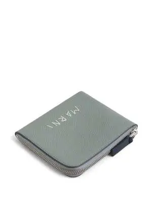 Marni Leather Zip-around Wallet With Mending-embroidery - Blue