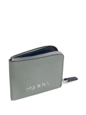 Marni Leather Zip-around Wallet With Mending-embroidery - Blue