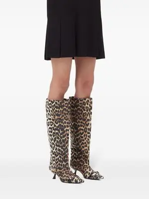 GANNI Leopard-print Knee-length Boots - Brown