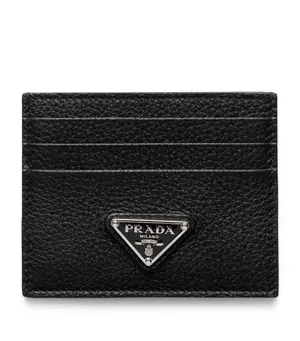 Prada Leather Triangle Card Holder Black