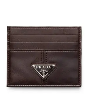 Prada Leather Triangle Card Holder - Brown