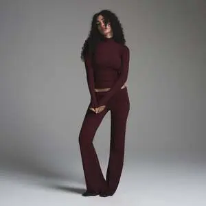 Skims Soft Lounge Mock Neck Long Sleeve Top - Bordeaux | Editorialist
