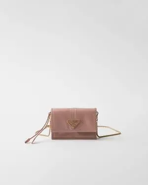 Prada Prada Leather Card Holder With Chain Strap Rosy Blush
