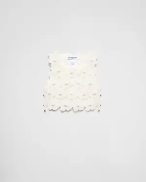 Prada Guipure Top With Daisy Embroidery