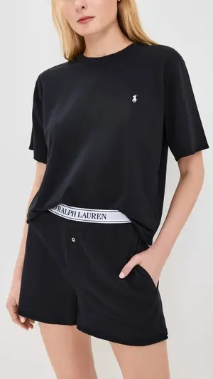 Polo Ralph Lauren French Terry Short Sleeve Pajama Set - Black