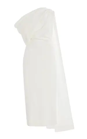 ROKSANDA Maite Cape-detailed Asymmetric Bonded Crepe Midi Dress - White
