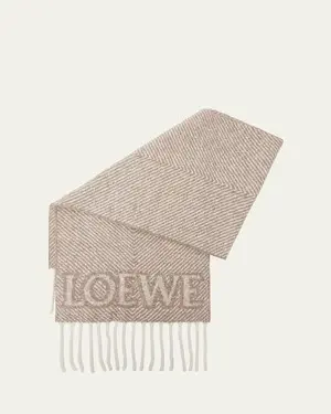 Loewe Logo Fringe Wool-blend Scarf - Beige/ecru