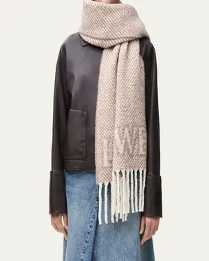 Loewe Logo Fringe Wool-blend Scarf