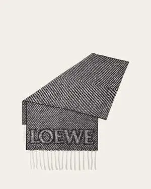 Loewe Logo Fringe Wool-blend Scarf - Black/white
