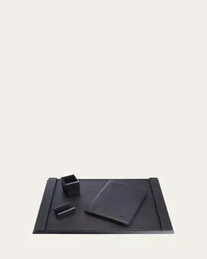 ROYCE NEW YORK Monogrammed Leather Executive Portfolio & Desk Accesory Set, Personalized - Black