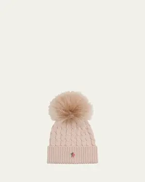 Moncler Moncler Grenoble Wool-Cashmere Beanie With Shearling Pompom - Light Grey
