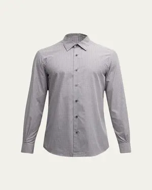 Zegna Men's Centoquaranta Micro-Check Cotton Sport Shirt - Medium Gray Check