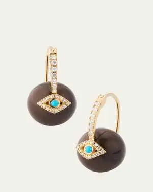 SYDNEY EVAN 14k Yellow Pave Diamond And Turquoise Evil Eye Bead Earrings - Gold