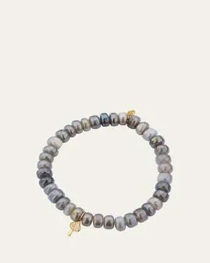 SYDNEY EVAN Mystic Grey Moonstone And Diamond Mushroom Charm Bracelet