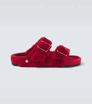 BIRKENSTOCK Arizona 1774 Shearling-lined Suede Sandals - Red