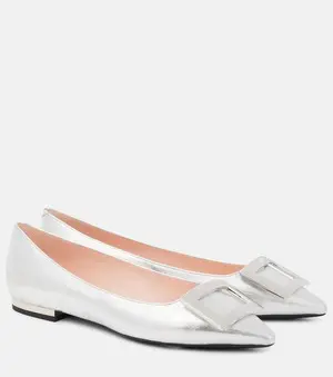 ROGER VIVIER Metallic Leather Ballet Flats - Silver