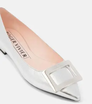 ROGER VIVIER Metallic Leather Ballet Flats - Silver