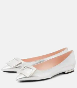 ROGER VIVIER Metallic Leather Ballet Flats - Silver