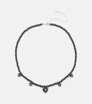 SYDNEY EVAN Carved Heart Beaded Necklace - Black