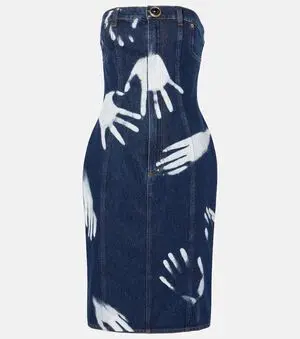 AREA Printed Denim Midi Dress