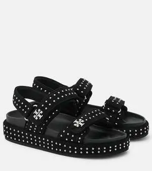 Tory Burch Kira Studded Suede Sandals - Black