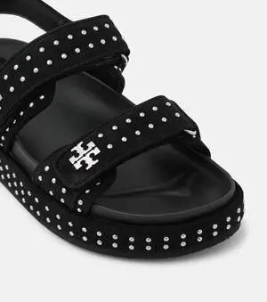 Tory Burch Kira Studded Suede Sandals - Black