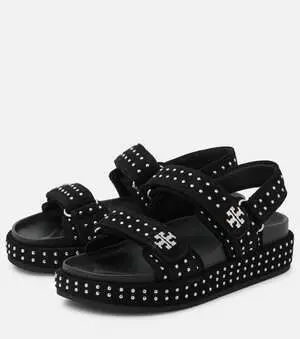 Tory Burch Kira Studded Suede Sandals - Black