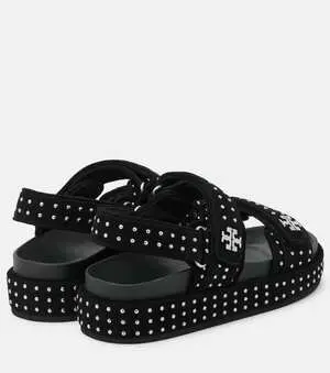 Tory Burch Kira Studded Suede Sandals - Black