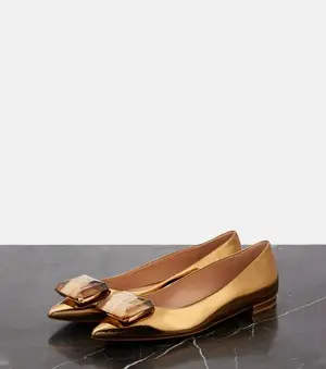 GIANVITO ROSSI Jaipur Metallic Leather Ballet Flats