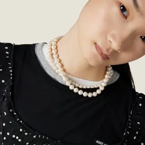 Miu Miu Metal And Pearl Necklace - Gold/Cream | Editorialist