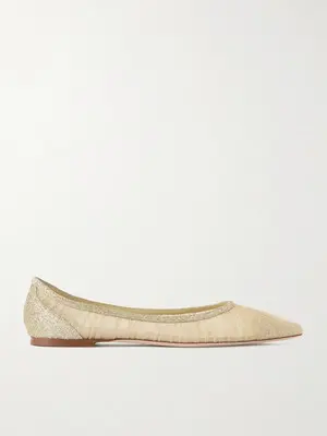 JIMMY CHOO Love Glittered Tulle Ballet Flats