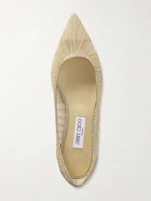 JIMMY CHOO Love Glittered Tulle Ballet Flats
