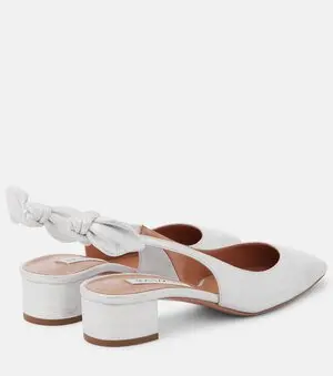 AQUAZZURA Very Bow Leather Slingback Pumps - Silver