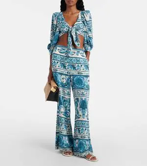 ADRIANA DEGREAS Printed Wide-leg Pants - Blue