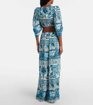 ADRIANA DEGREAS Printed Wide-leg Pants - Blue