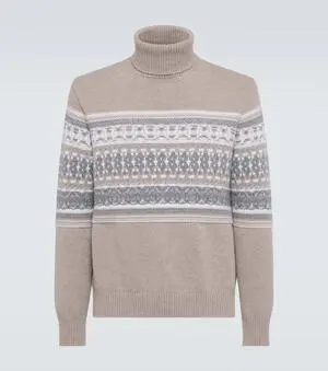Zegna Jacquard Cashmere Turtleneck Sweater - Beige
