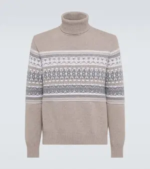 Zegna Jacquard Cashmere Turtleneck Sweater - Beige