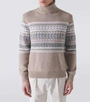 Zegna Jacquard Cashmere Turtleneck Sweater - Beige
