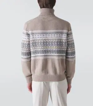 Zegna Jacquard Cashmere Turtleneck Sweater - Beige