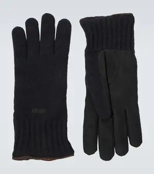 Zegna Leather-trimmed Cashmere Gloves - Black