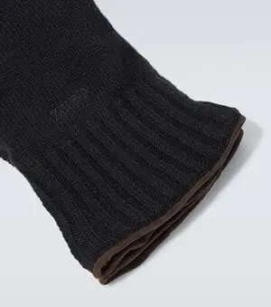 Zegna Leather-trimmed Cashmere Gloves