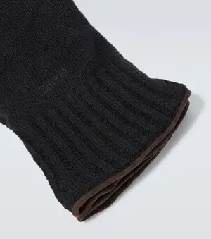 Zegna Leather-trimmed Cashmere Gloves - Black