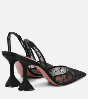 Amina Muaddi Holli 95 Lace Slingback Pumps - Black