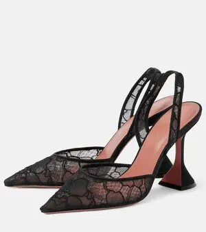 Amina Muaddi Holli 95 Lace Slingback Pumps - Black