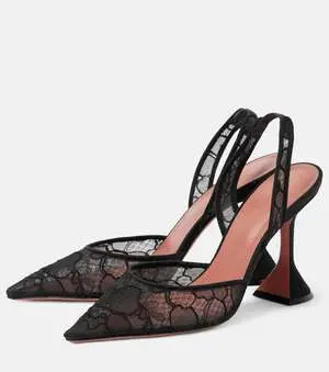 Amina Muaddi Holli 95 Lace Slingback Pumps - Black