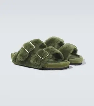 BIRKENSTOCK Arizona Shearling-lined Suede Sandals - Green