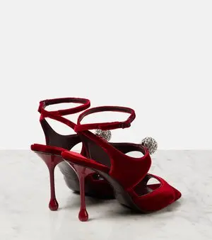 JIMMY CHOO Orb 95 Embellished Velvet Sandals - Red