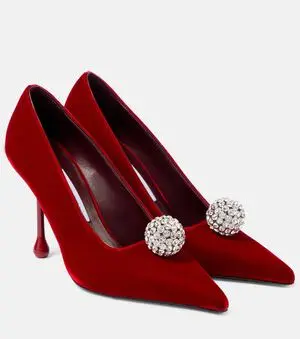 JIMMY CHOO Orb 95 Embellished Velvet Sandals - Red