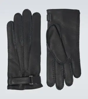 Zegna Embossed Leather Gloves - Black