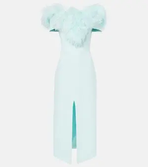 David Koma Off-shoulder Feather-trimmed Midi Dress